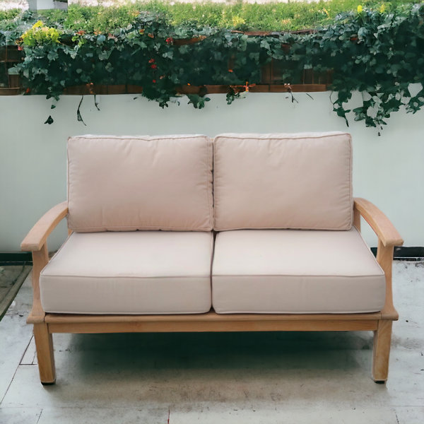 Rosecliff Heights Galvan 56.94" Wide Outdoor Teak Patio Sofa with Cushions | Wayfair